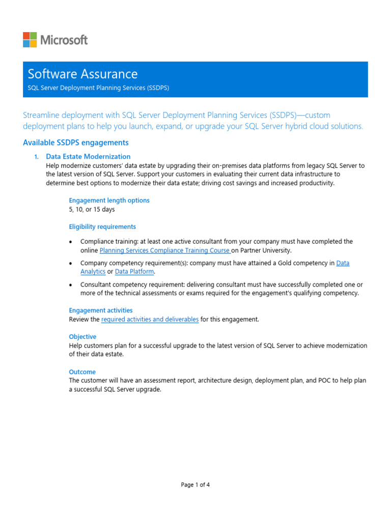 (SSDPS) - SQL Server Deployment Planning Services Engagements | PDF ...