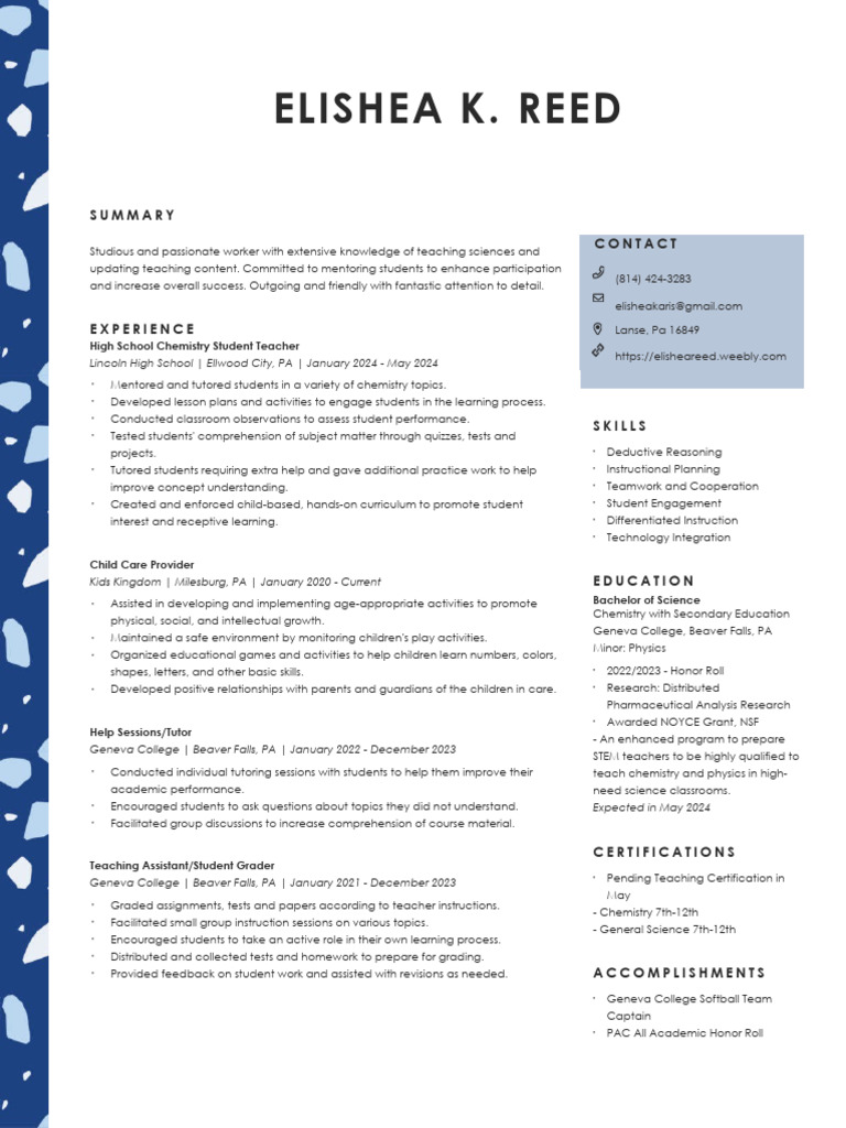 Reed Elishea Resume | PDF | Teachers | Differentiated Instruction