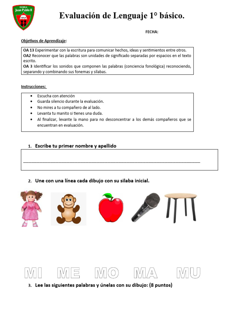 PRUEBA DE 1 Lenguaje y Comunicación | PDF