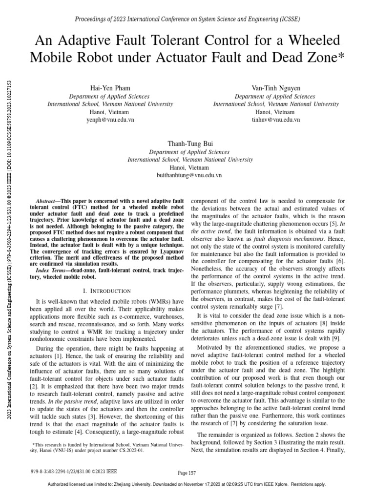 2023-An Adaptive Fault Tolerant Control For A Wheeled Mobile Robot Under Actuator Fau | PDF ...