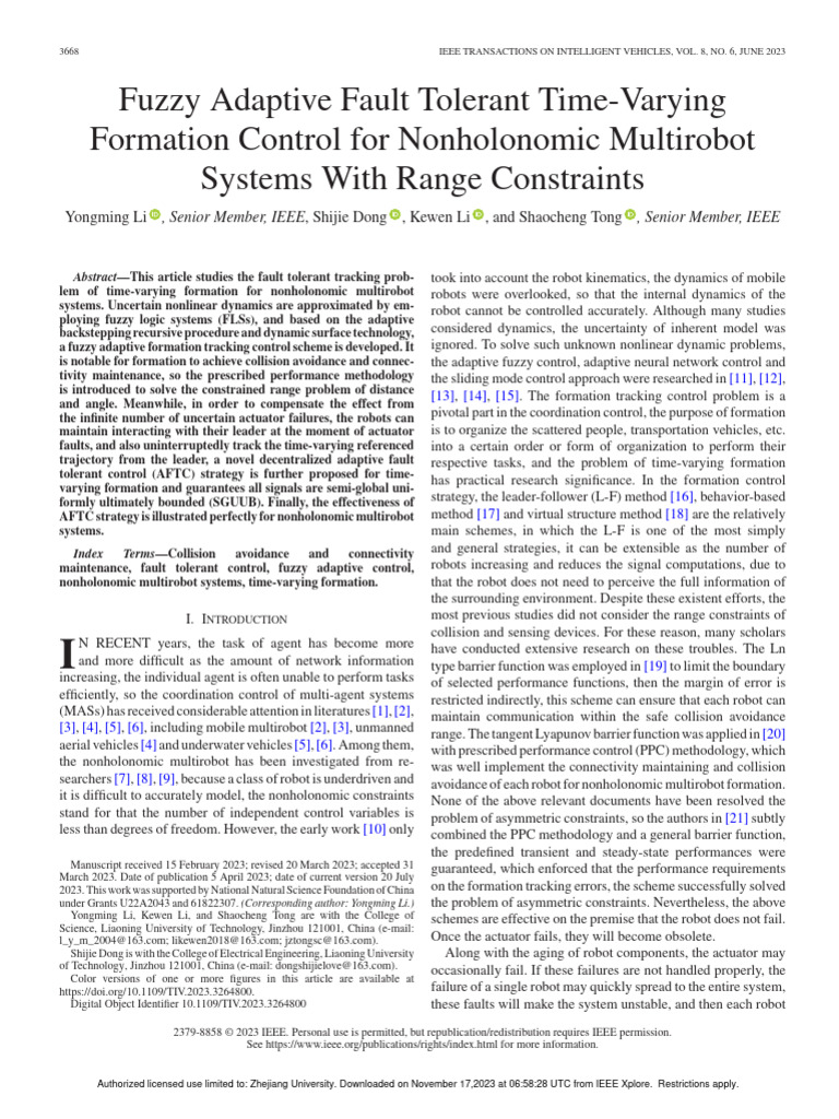 2023-Fuzzy Adaptive Fault Tolerant Time-Varying Formation Control For Nonholonomic Mu | PDF ...