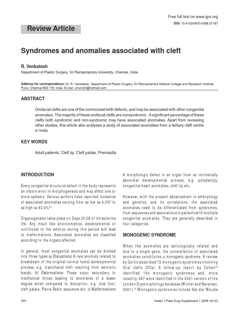 Syndromes and Anomalies Associated With Cleft | PDF | Human Diseases And Disorders | Health Sciences