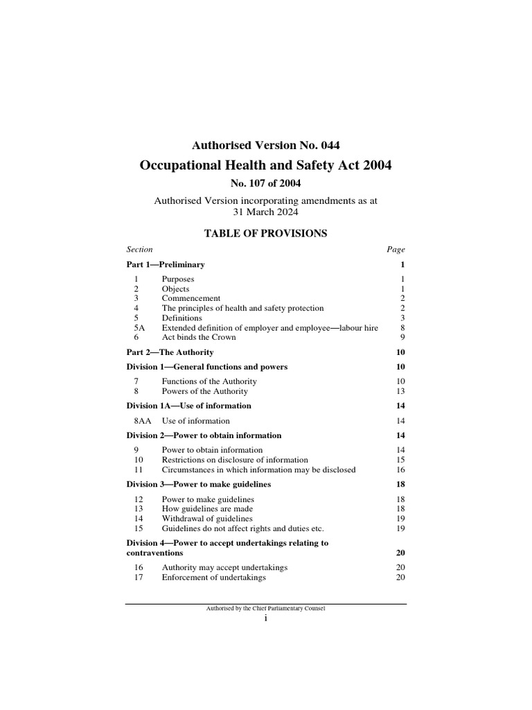 OHS Act 2004 | Download Free PDF | Occupational Safety And Health | Safety