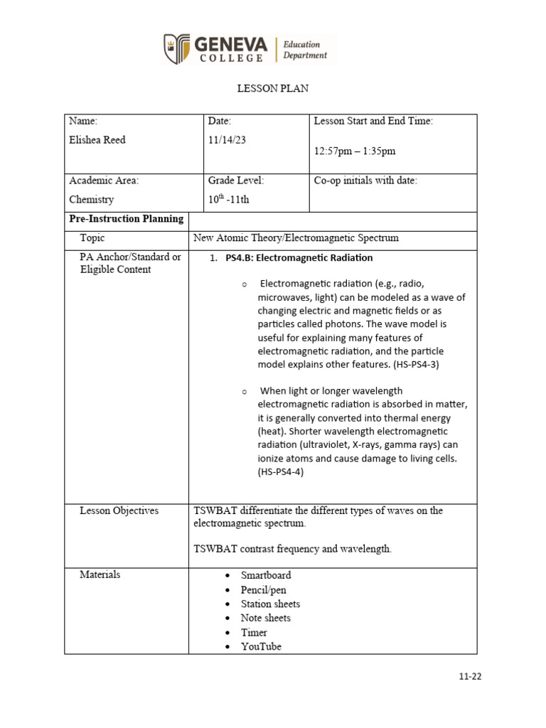 Lesson Plan For Electromagnetic Spectrum | PDF | Electromagnetic ...