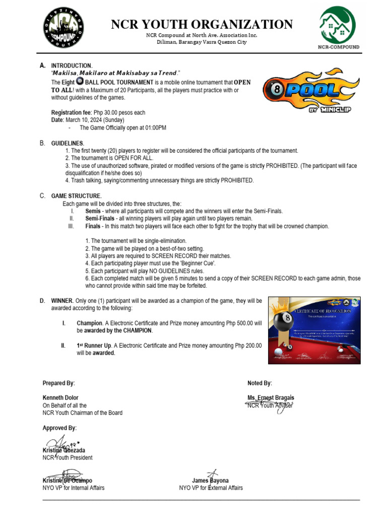 Nyo 8 Ball Pool Tournament | PDF | Sports Competitions | Sports
