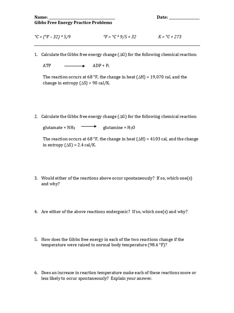 Gibbs Free Energy Practice Problems | PDF | Science & Mathematics
