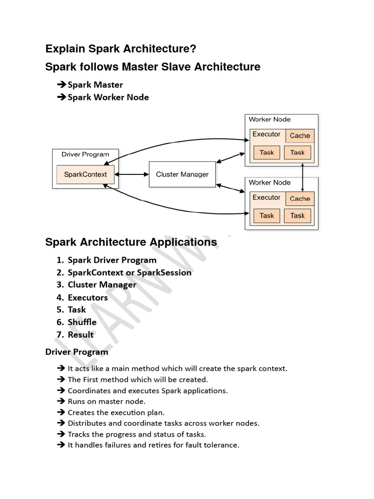 Sparkarchitecture Pdf Apache Spark Computer Cluster 