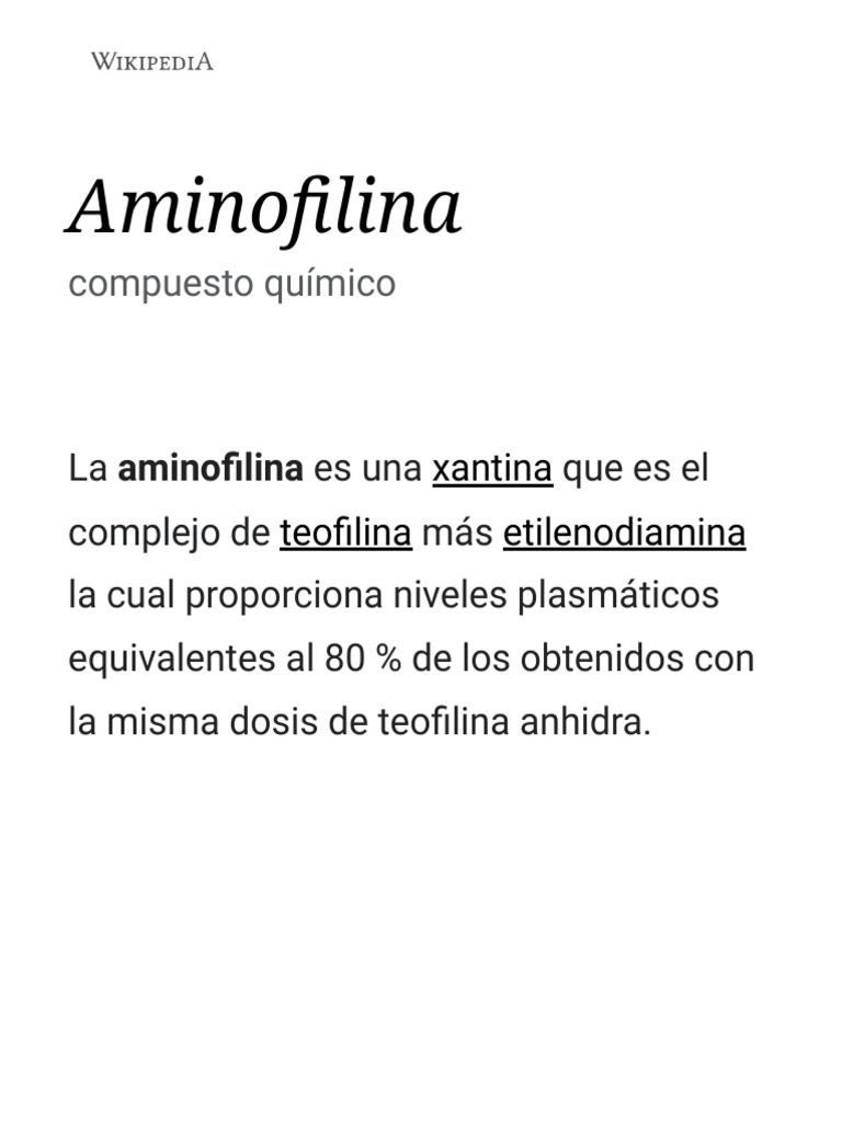 Aminofilina - Wikipedia, La Enciclopedia Libre | PDF | Drogas ...