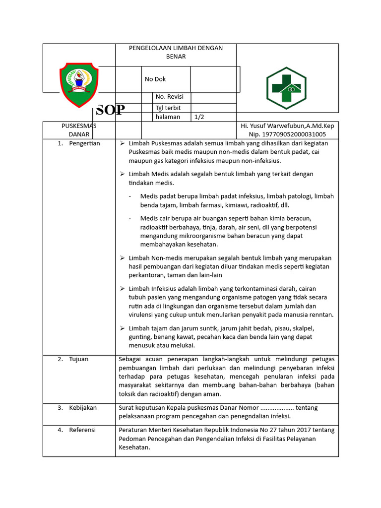 Sop Pengelolaan Limbah Dengan Benar | PDF