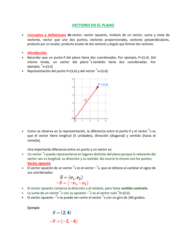 Vectores en El Plano | PDF | Vector Euclidiano | Multiplicación