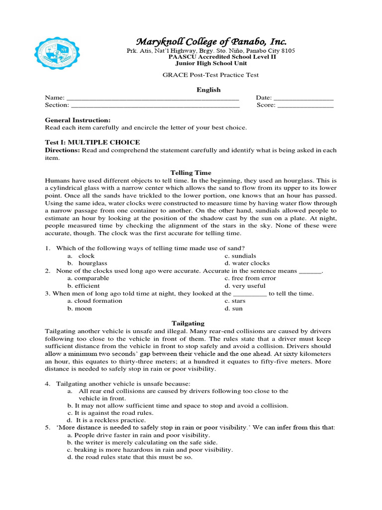 Practice Test English 10 | PDF | Fuels