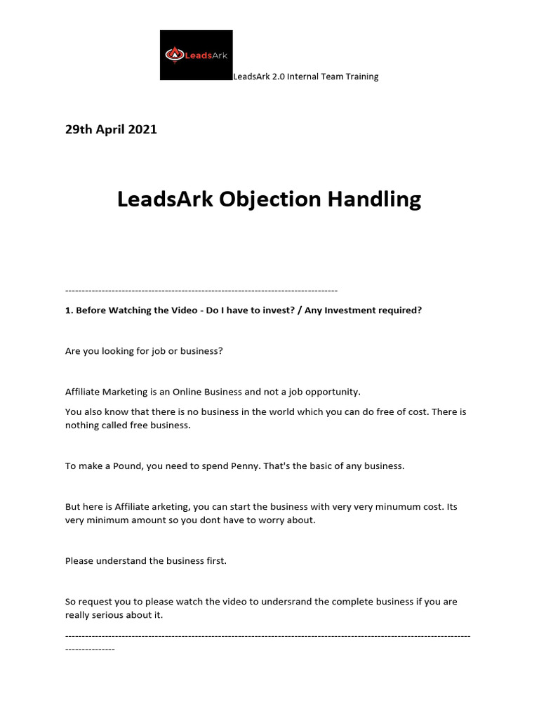 LeadsArk Affiliate Training Guide | PDF | Electronic Business | Marketing