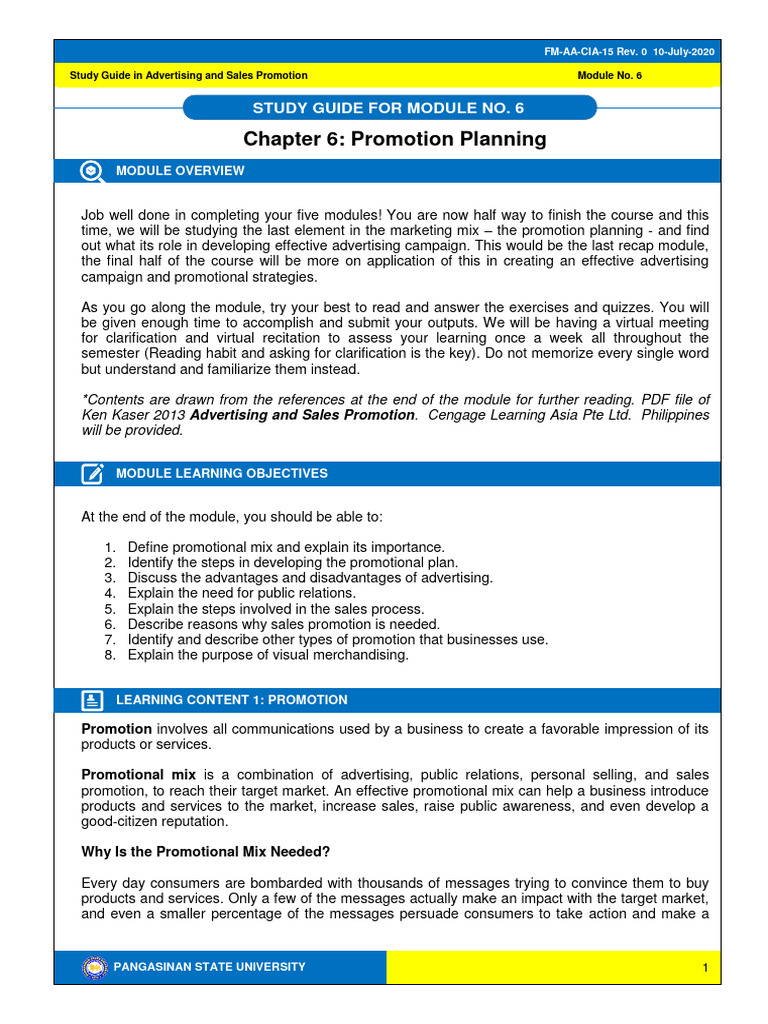 Advertising and Sales Promotion Study Guide Module 6 | PDF | Sales ...