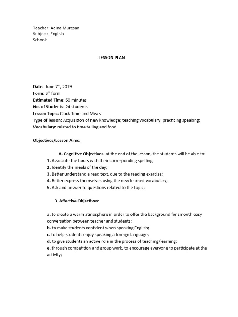 Lesson Plan 2019 | PDF | Vocabulary | Lesson Plan