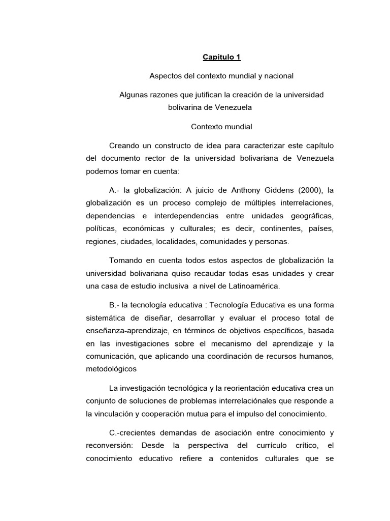 Caraterizacion Del Documento Rector de La Ubv | PDF | Tecnologia Educacional | Conocimiento