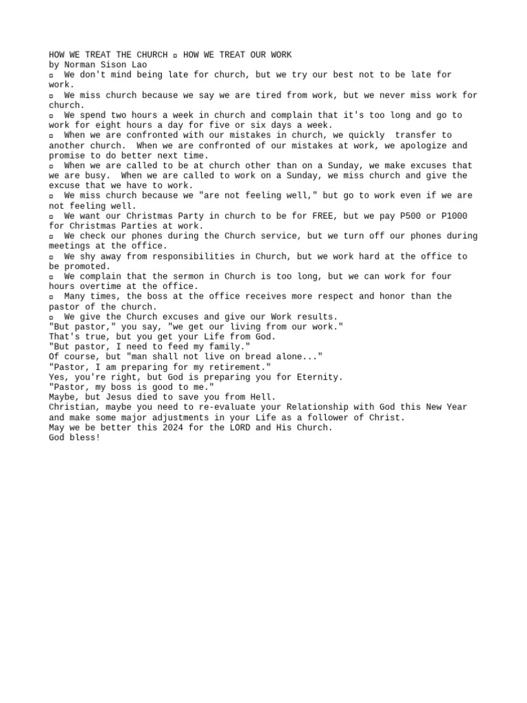 Church vs. Work: A Christian's Dilemma | PDF