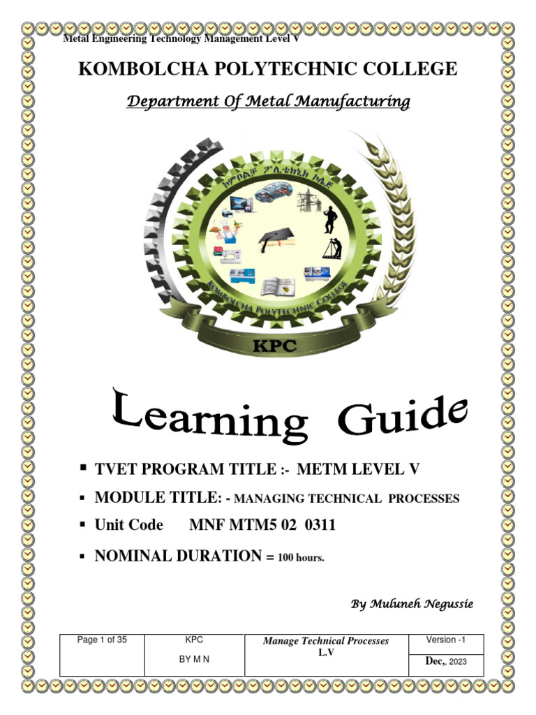 UC 2 ManageTechnical Process TTLM | PDF | Personal Protective Equipment ...