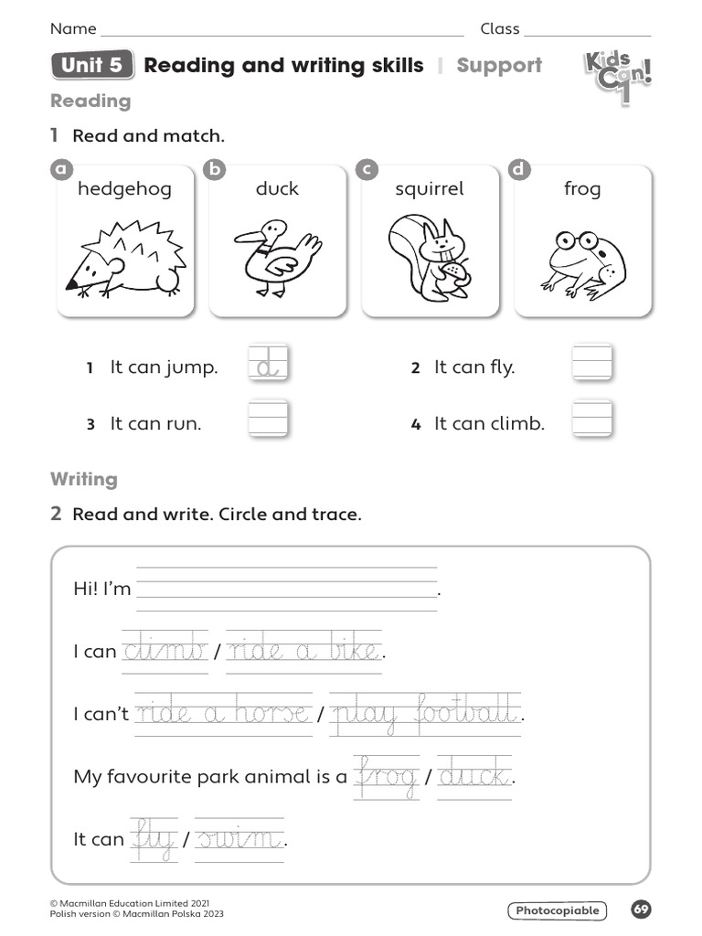 69 Kids Can 1 TRF U5 Reading and Writing Skills Support | PDF