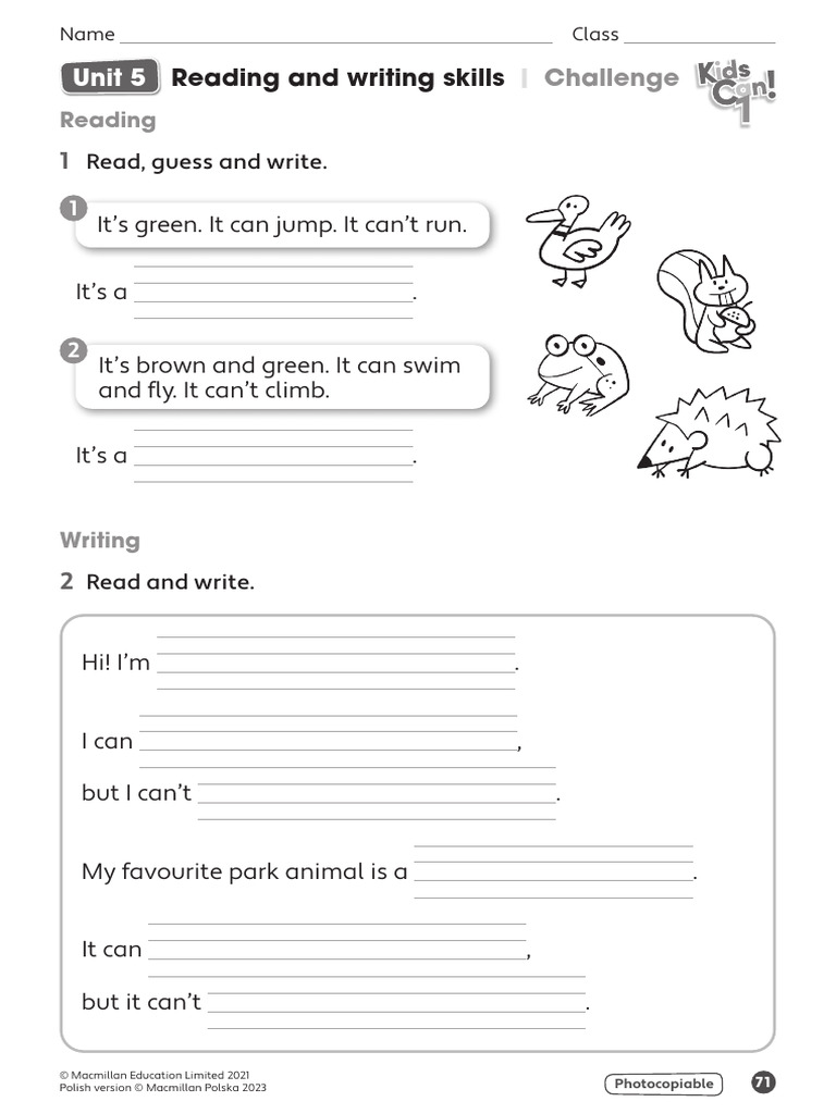 71 Kids Can 1 TRF U5 Reading and Writing Skills Challenge | PDF