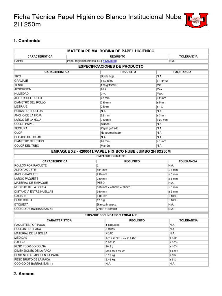 Ficha Tecnica Papel H Jumbo X 250 | PDF | Papel | Papelería