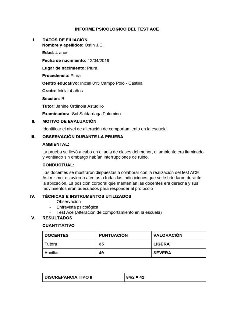 Informe Test Ace Ostin | PDF
