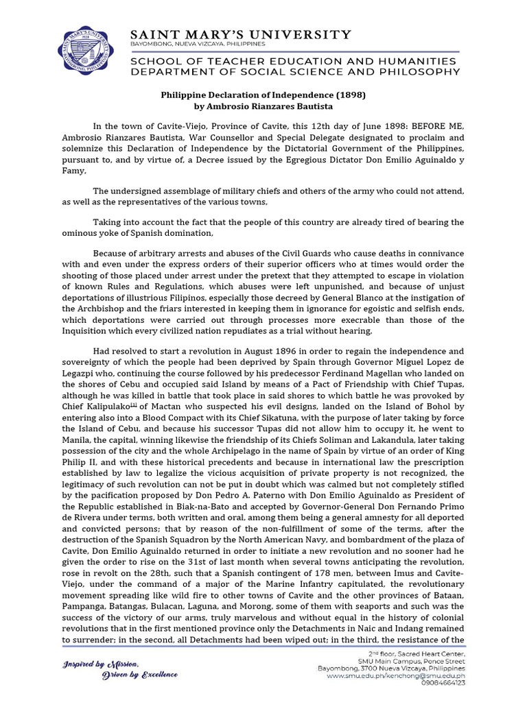 1898 Philippine Declaration of Independence | PDF | Philippines ...