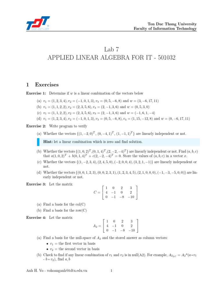 Lab 07 | Download Free PDF | Basis (Linear Algebra) | Operator Theory
