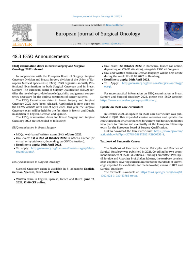 48.3 ESSO Announcements Yejso | Download Free PDF | Surgery | Oncology
