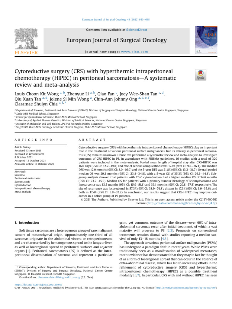 Cytoreductive Surgery (CRS) With Hyperthermic Intr | PDF | Meta ...