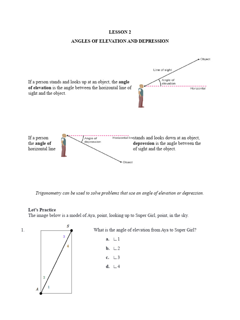 Lesson 2 (Angles of Elevation and Depression) | PDF