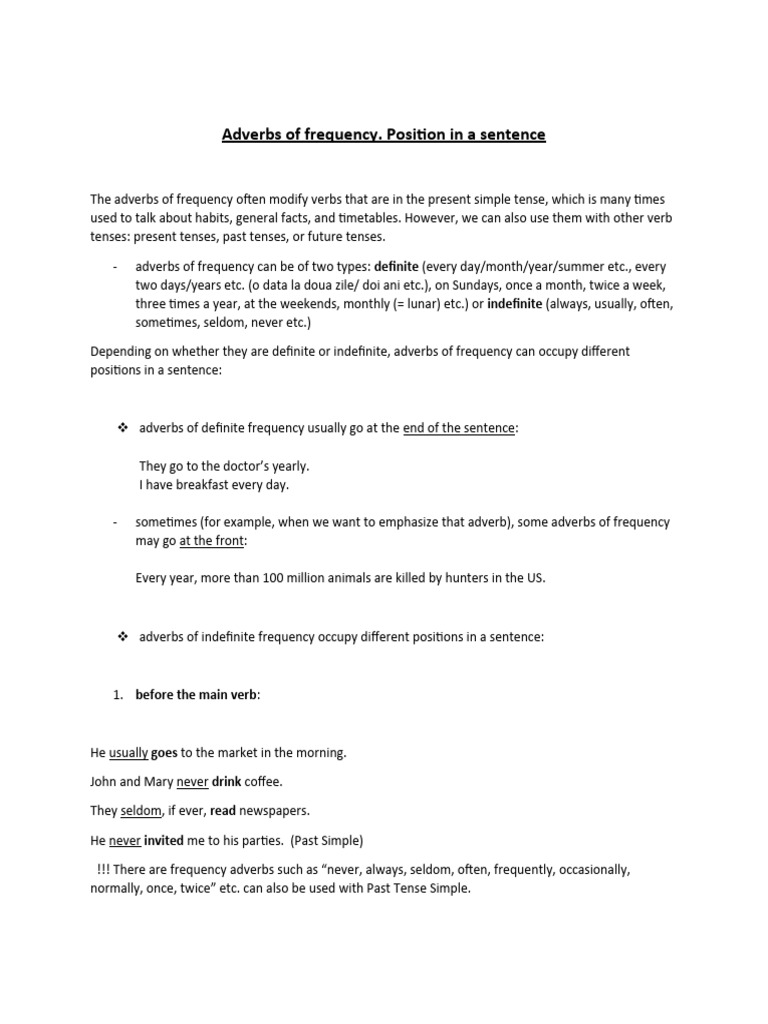 Adverbs of Frequency. Position in A Sentence | Download Free PDF ...