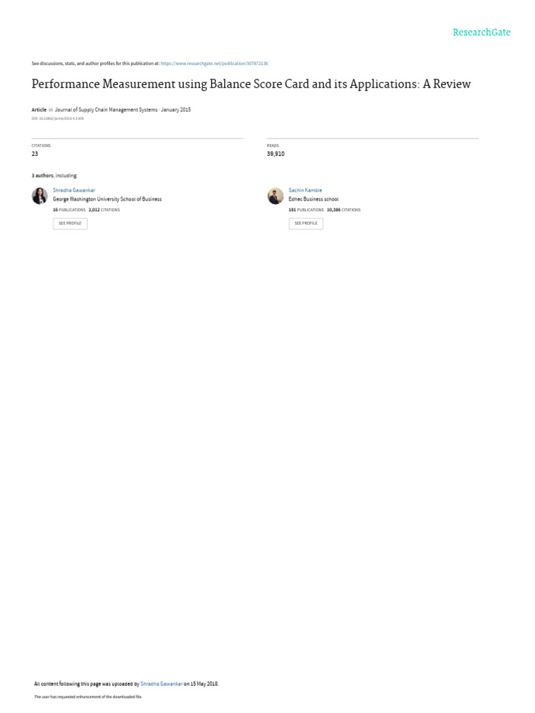 Performance Measurement Using Balance Score Card A | PDF | Business ...