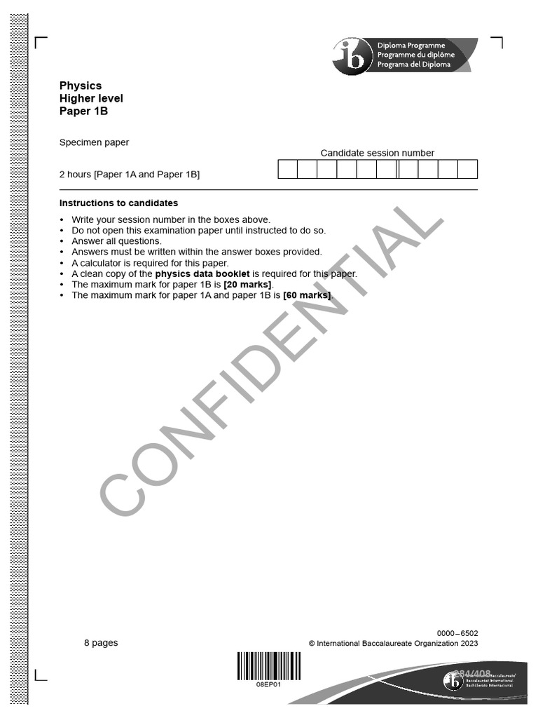 IBDP Physics FA2025 Sample Examination HL P1B | PDF | Applied And ...