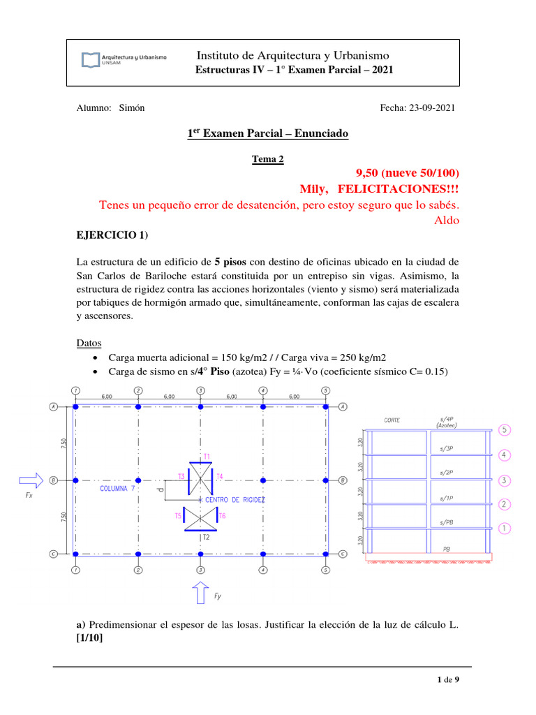 SIMON - UNSAM - E4-1°Parcial 2021 Tema 2 | PDF | Hormigón | Hormigón pretensado