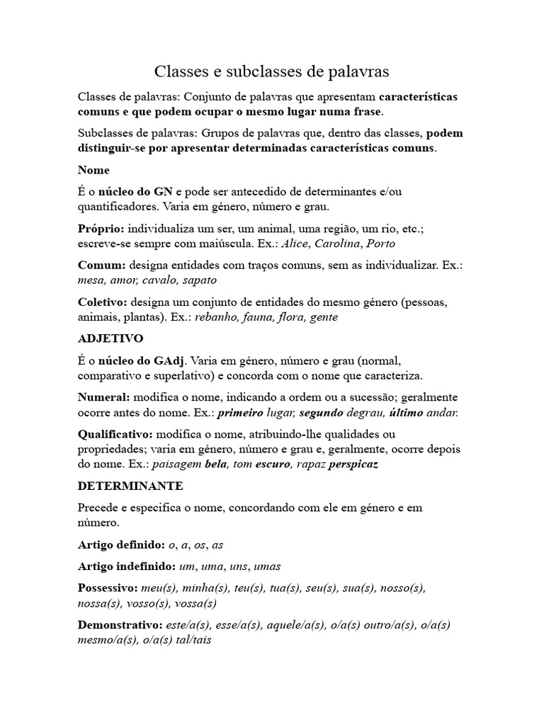 Classes e Subclasses de Palavras | PDF | Pronome | Linguística