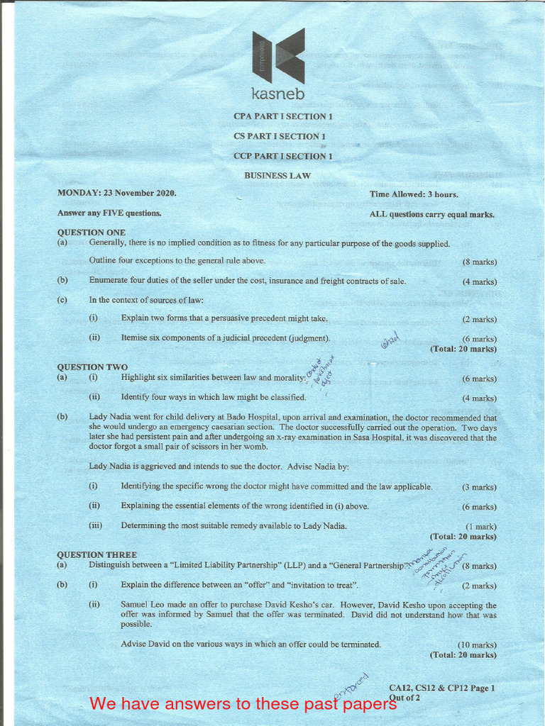 Business Law WWW - Masomomsingi.com 1 | PDF