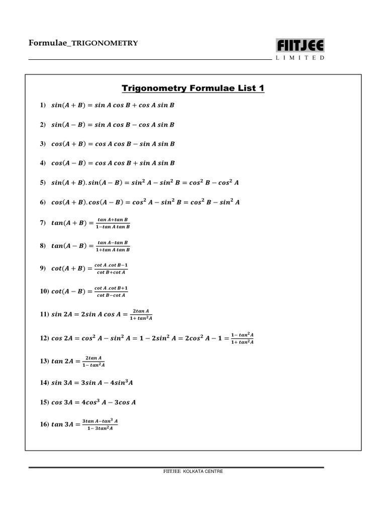 Trigonometry Formulae Overview | PDF | Elementary Geometry | Trigonometry