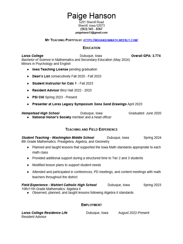paige hanson resume | PDF