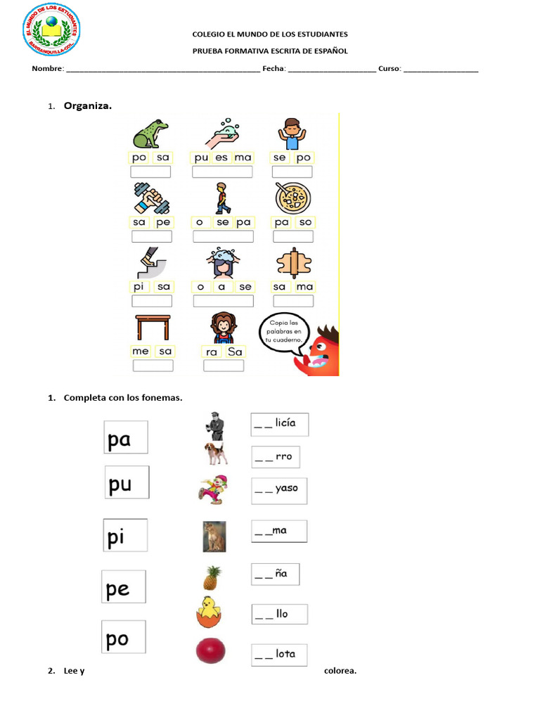 EVALUACION DE ESPAÑOL #3 | PDF