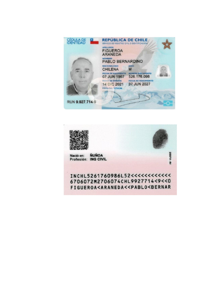 Cédula Identidad Pablo Figueroa Araneda | PDF