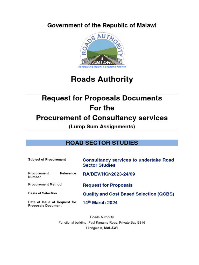 (2023-24) RA - RFP - Road Sector Studies16032024 | PDF | Request For ...