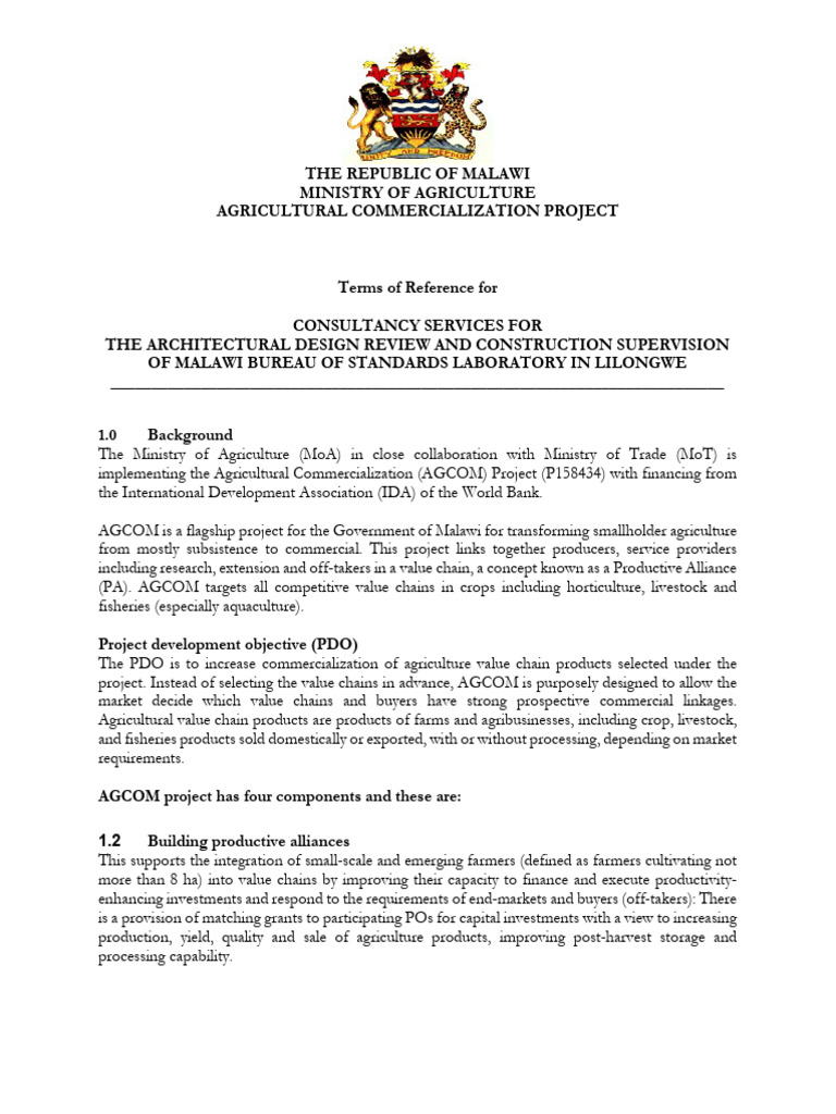 TOR for Malawi Lab Design & Supervision | PDF | Specification ...