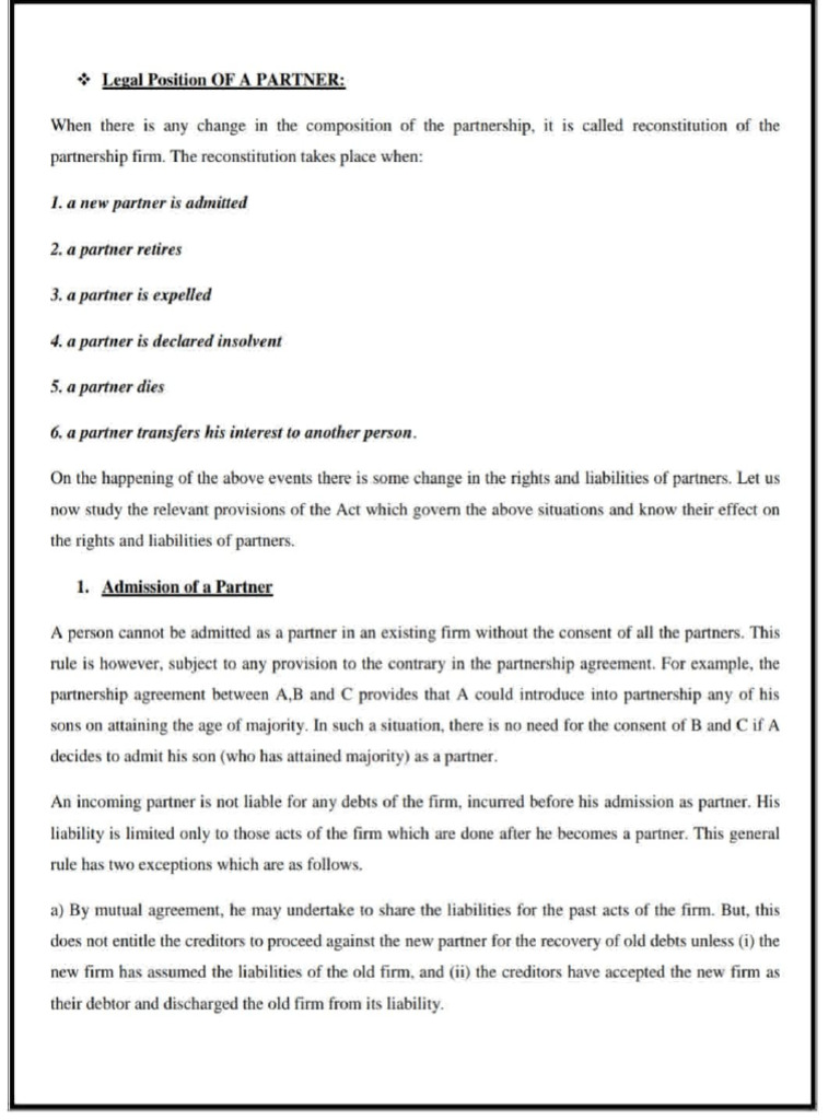 Legal position of partner | PDF | Partnership | Legal Liability