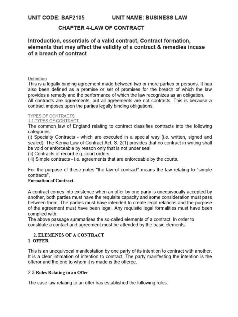 Chapter 4 - Law of Contract | PDF | Misrepresentation | Offer And Acceptance