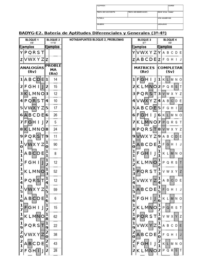 BADYG E2 Hoja de Respuesta FIC SOL SM | PDF