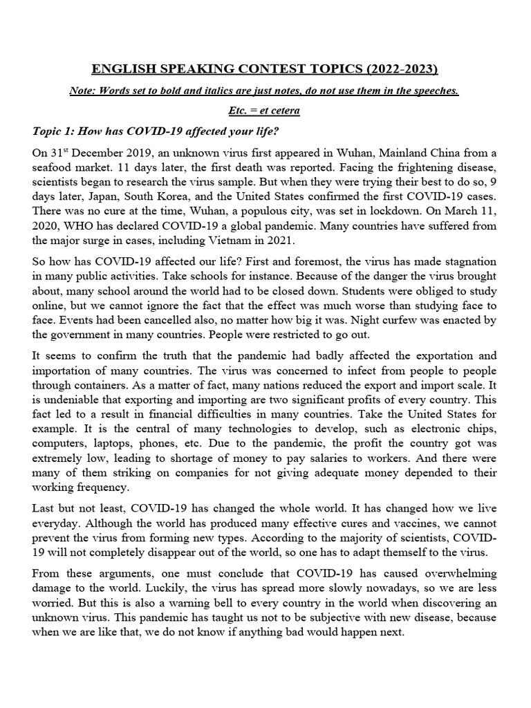 English Speaking Contest Topics | PDF | Greenhouse Effect | Public ...