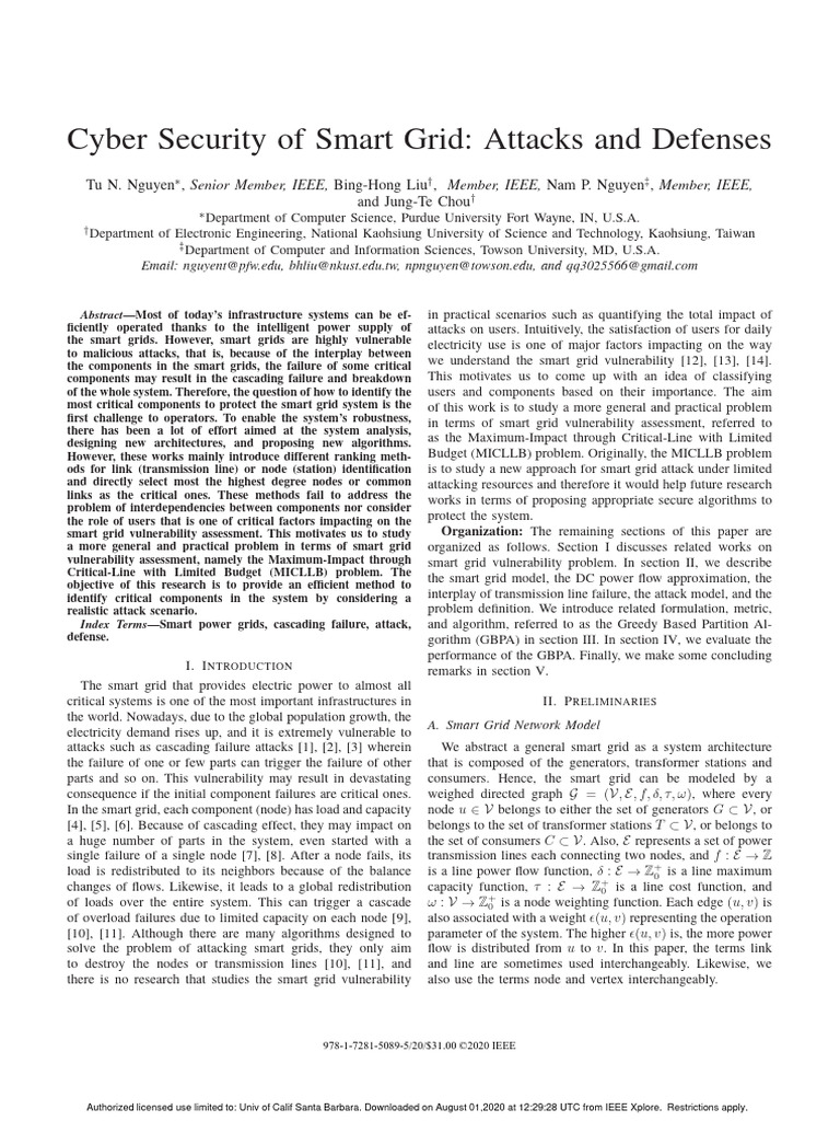 Cyber Security of Smart Grid Attacks and Defenses | PDF | Smart Grid ...