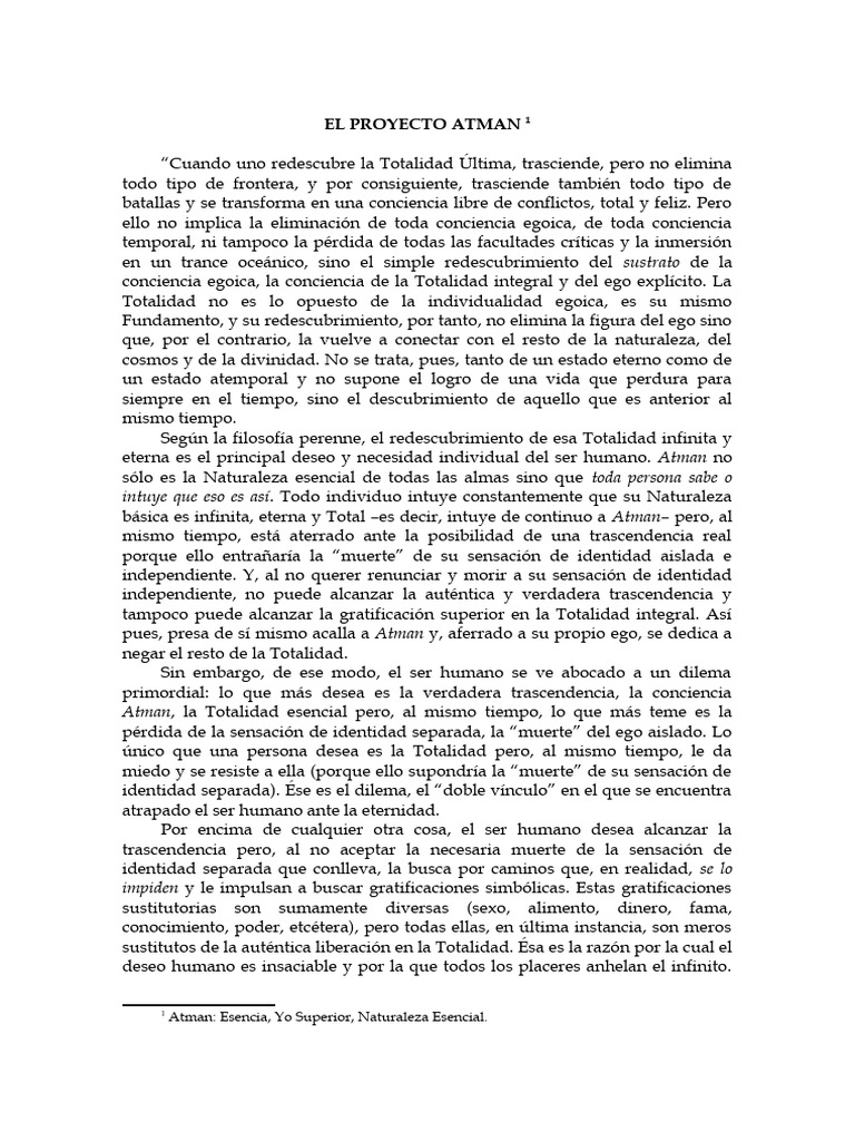 El Proyecto Atman: Trascendencia y Ego | PDF | Yo | Mantman (hinduismo)