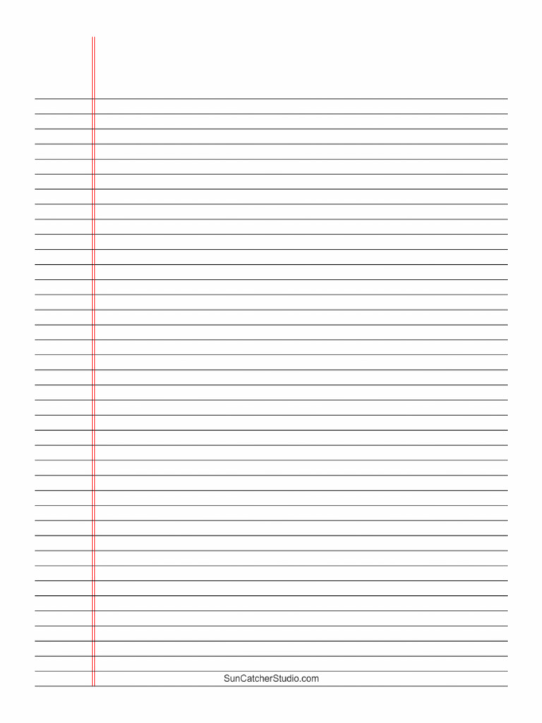 Printable Lined Paper Narrow Ruled 40 Lines 010101 ff0000 | PDF