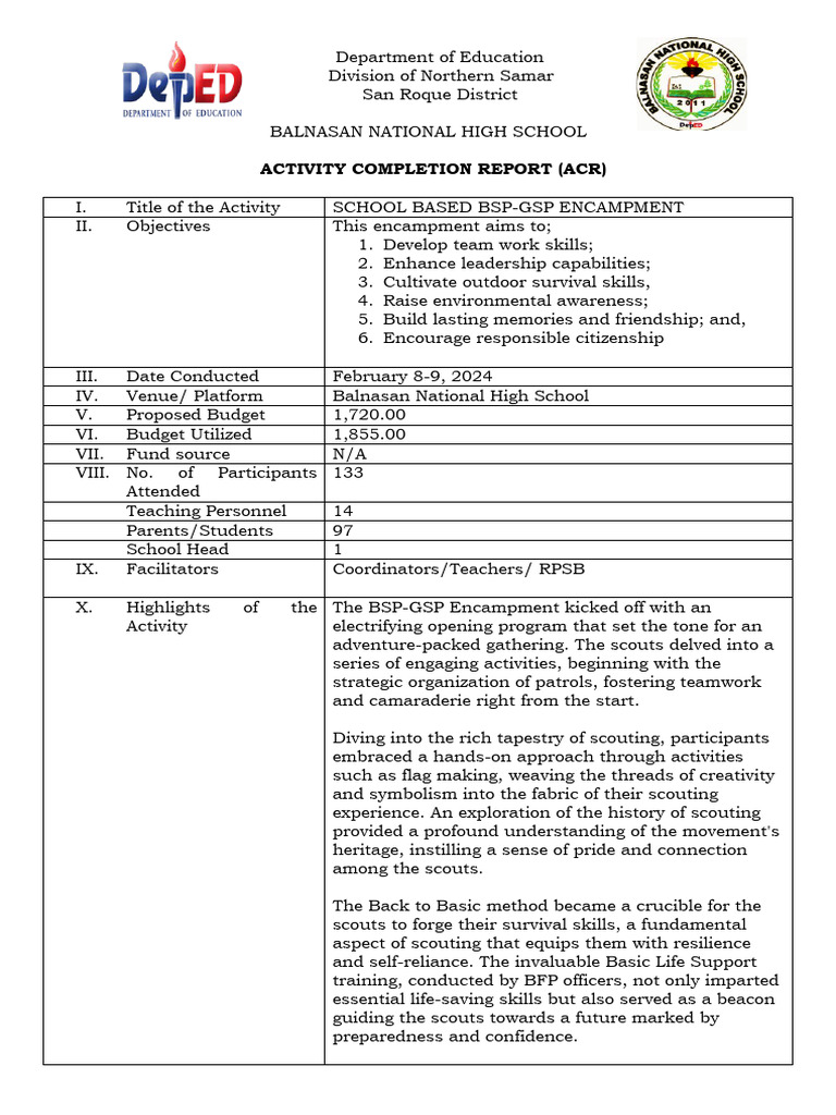 BSP-GSP School Encampment Report | PDF